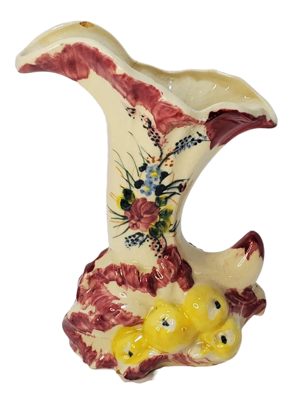 1940s Japanese Floral Motif Ceramic Cornucopia Vase | Chairish