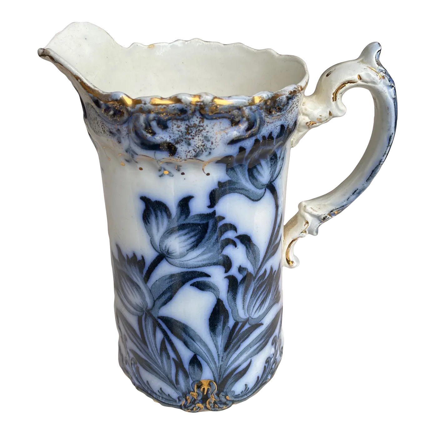 Antique Late 19th Century Black and White Porcelain Pitcher | Chairish