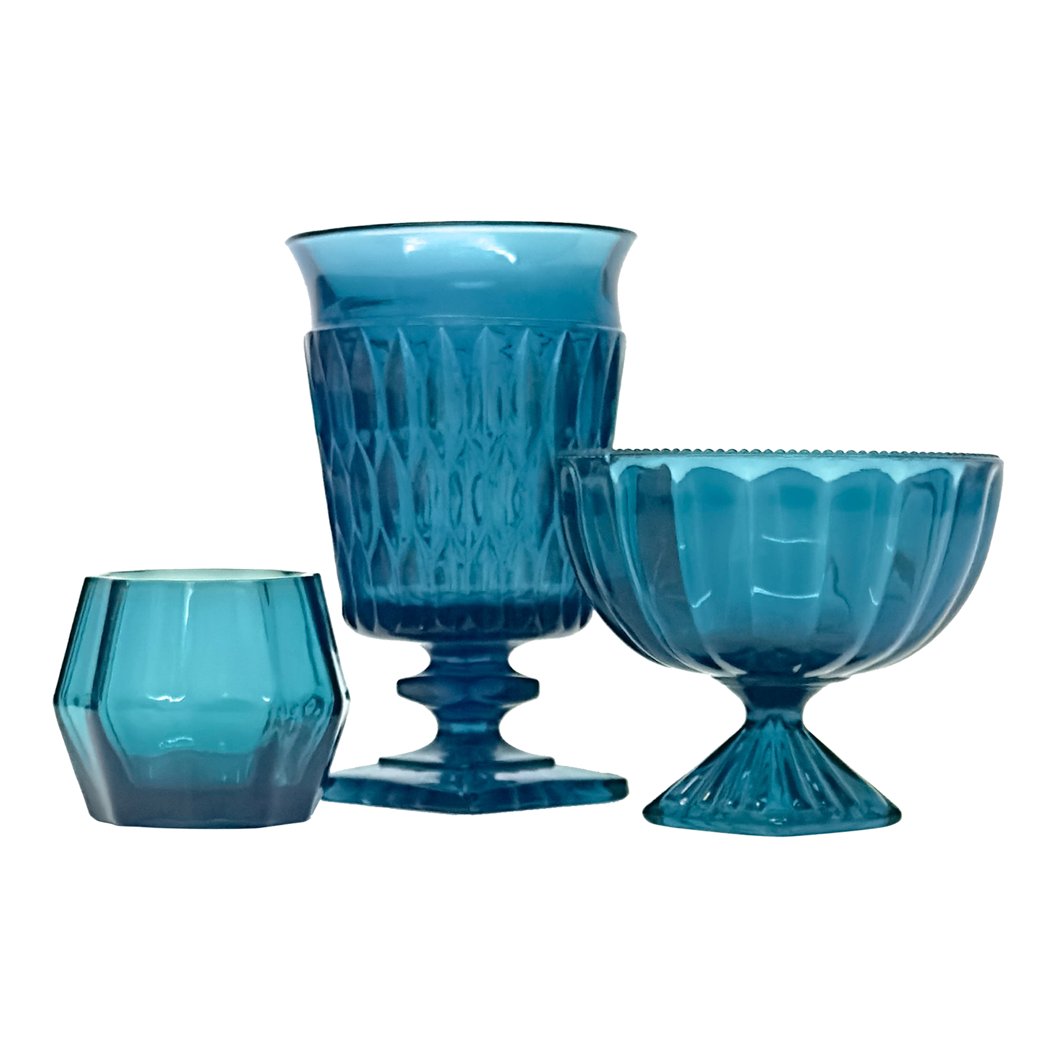 Art Deco Deep Teal Cut Glass Vessel Curation - Group of 3 | Chairish