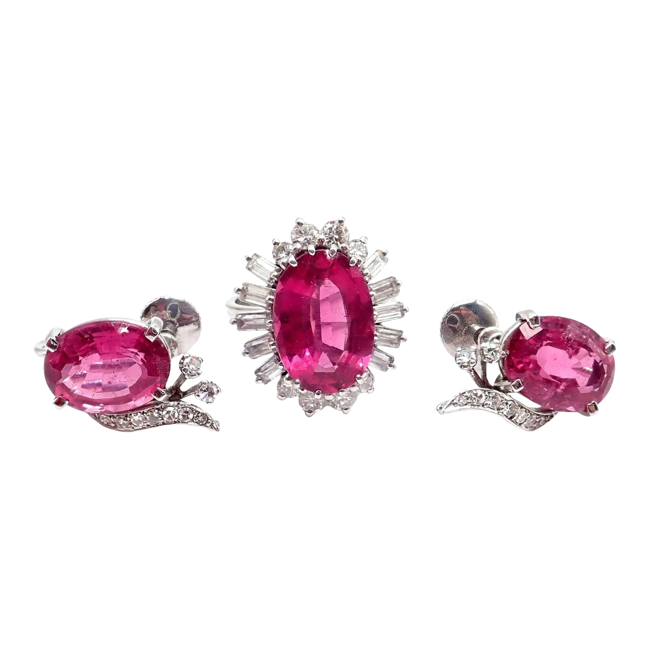 H. Stern 18k White Gold Diamond Pink Tourmaline Ring + Earrings Set - 3 ...
