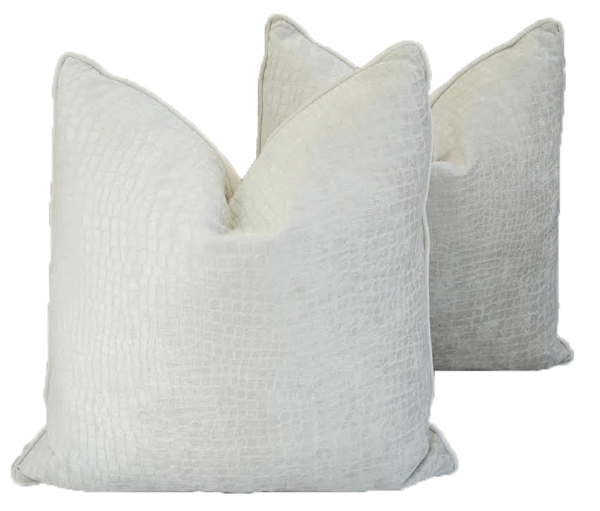 Boho Chic Bone White Crocodile Velvet Feather/Down Pillows - Pair ...