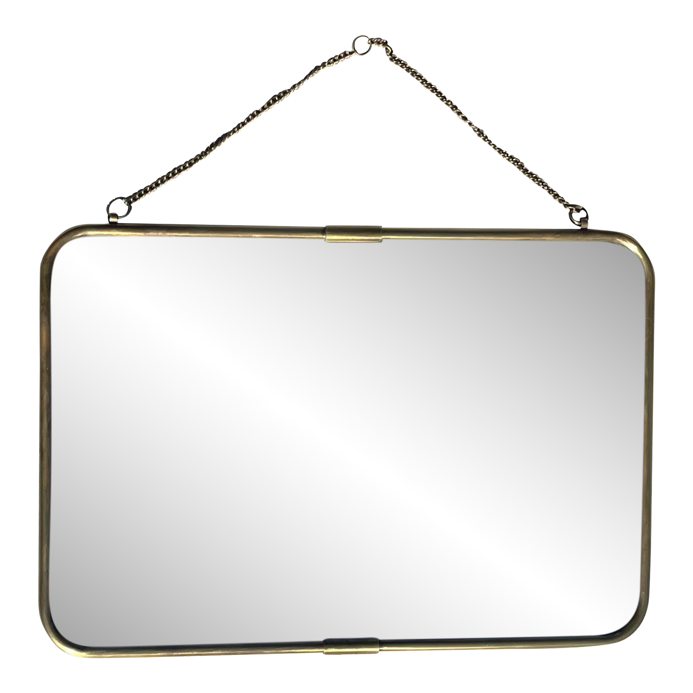 1940s Vintage French Brass Rectangular Mirror | Chairish