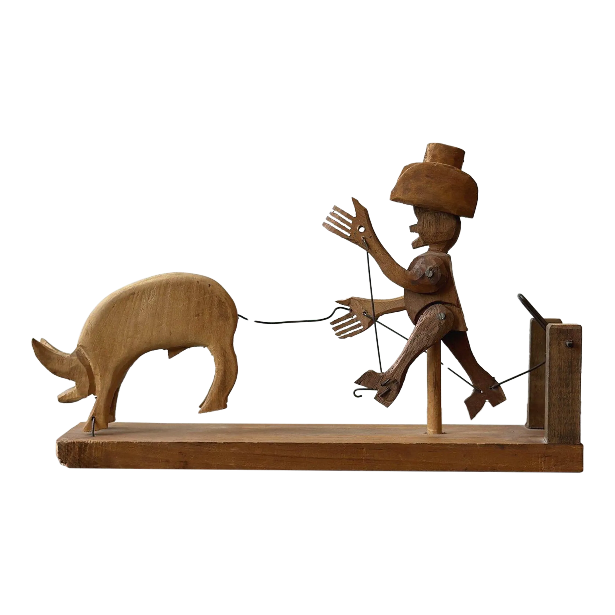 Folk Art "Bouncing Pig Farmer" Crank Sculpture by Willard Watson, Circa ...
