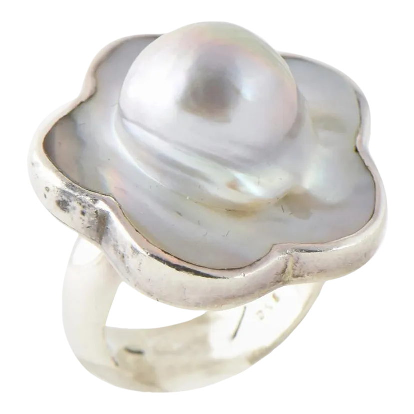 Barry Brinker Blister Pearl Flower Sterling Silver Ring size 5.25 ...
