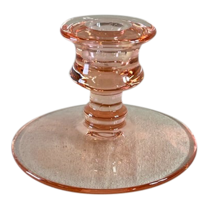 Vintage Transparent Pink Glass French Candlestick Holder | Chairish