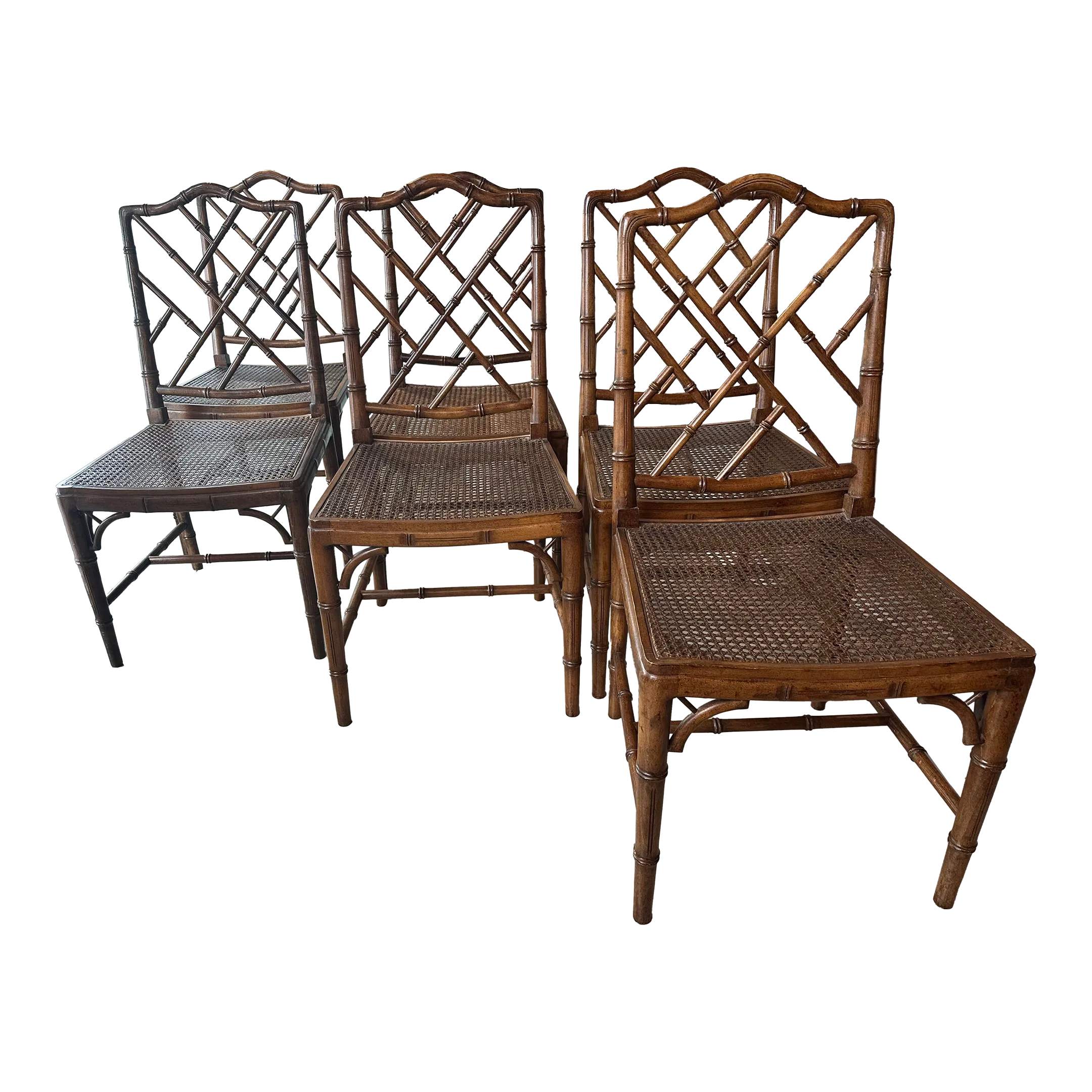 Vintage Set of 6 Faux Bamboo Chinese Chippendale Wood Side Dining ...