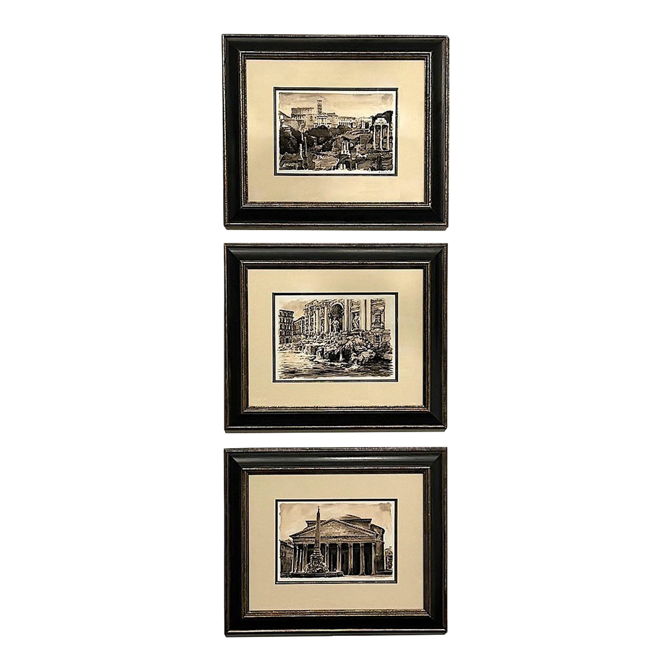 Classical Roman / Famous Italian Scenes, Original Sepia Paintings, Set ...
