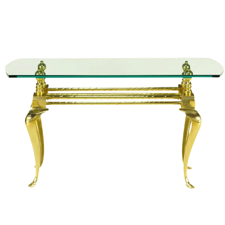 Cast & Polished Brass Cabriole Leg Console Table | Chairish