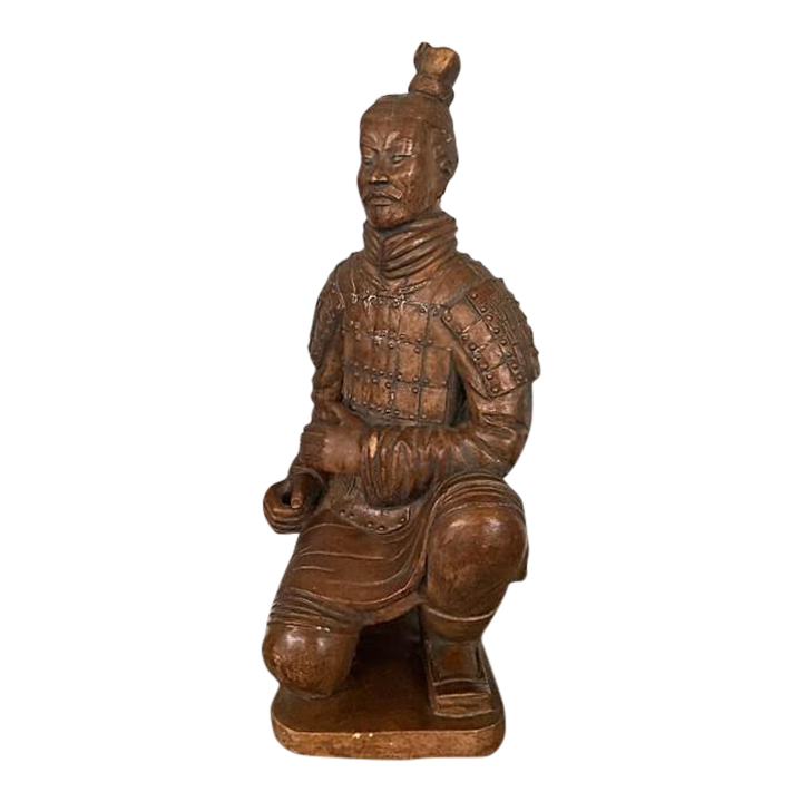 Vintage Cast Stone Chinese Soldier Statue | Chairish