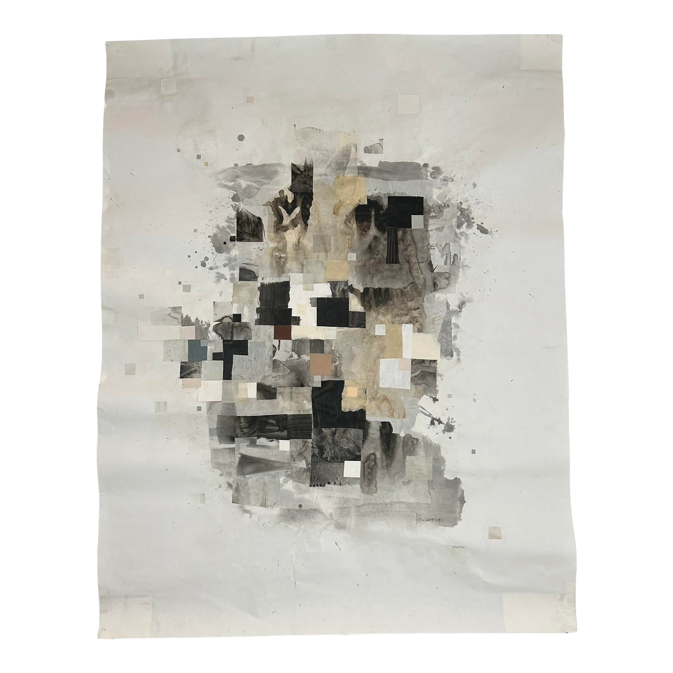 Abstract Large Mixed Media Paper Collage and Painting | Chairish