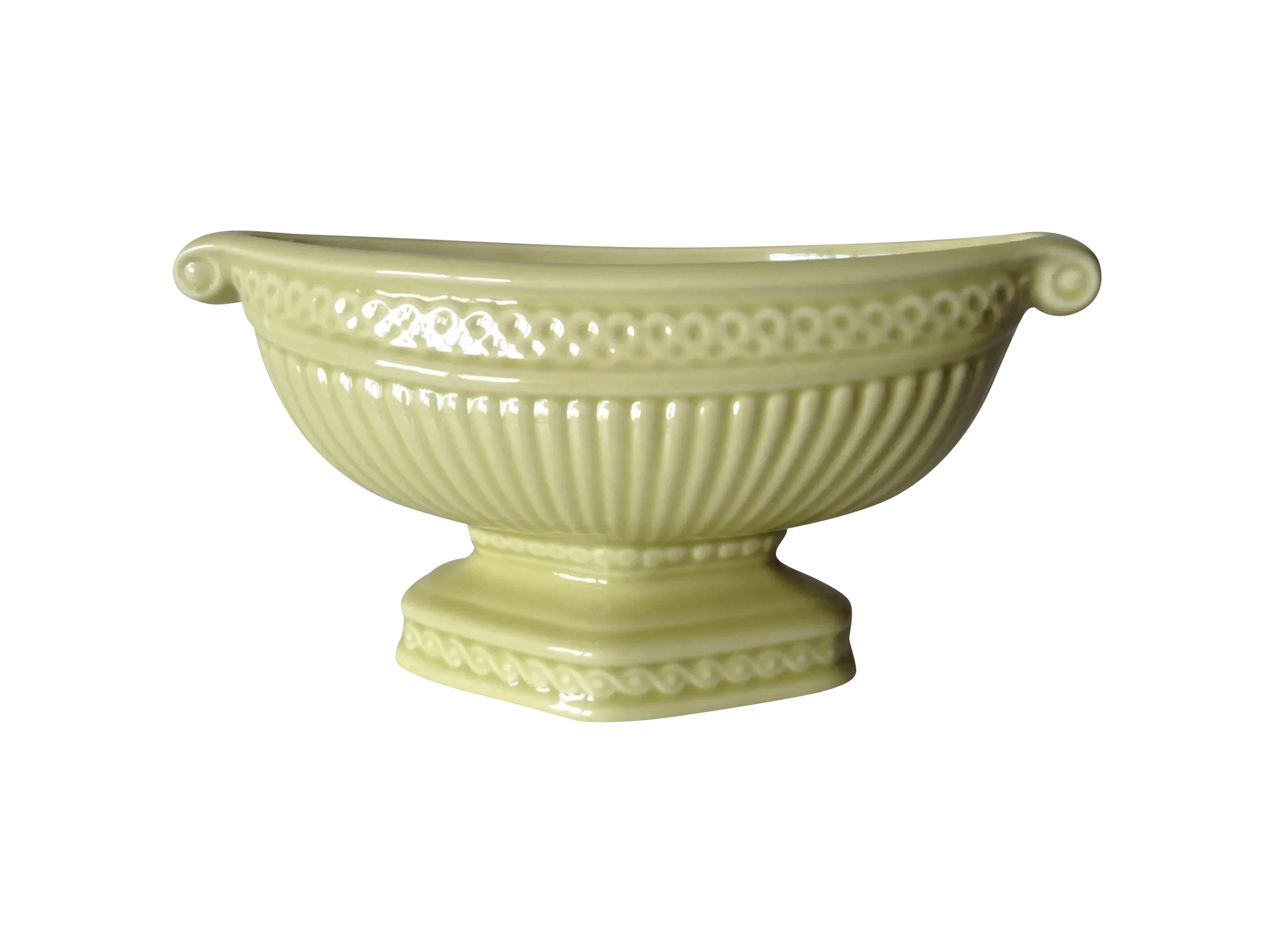 Ceramic Glazed Chartreuse Trophy Urn Compote Bowl | Chairish