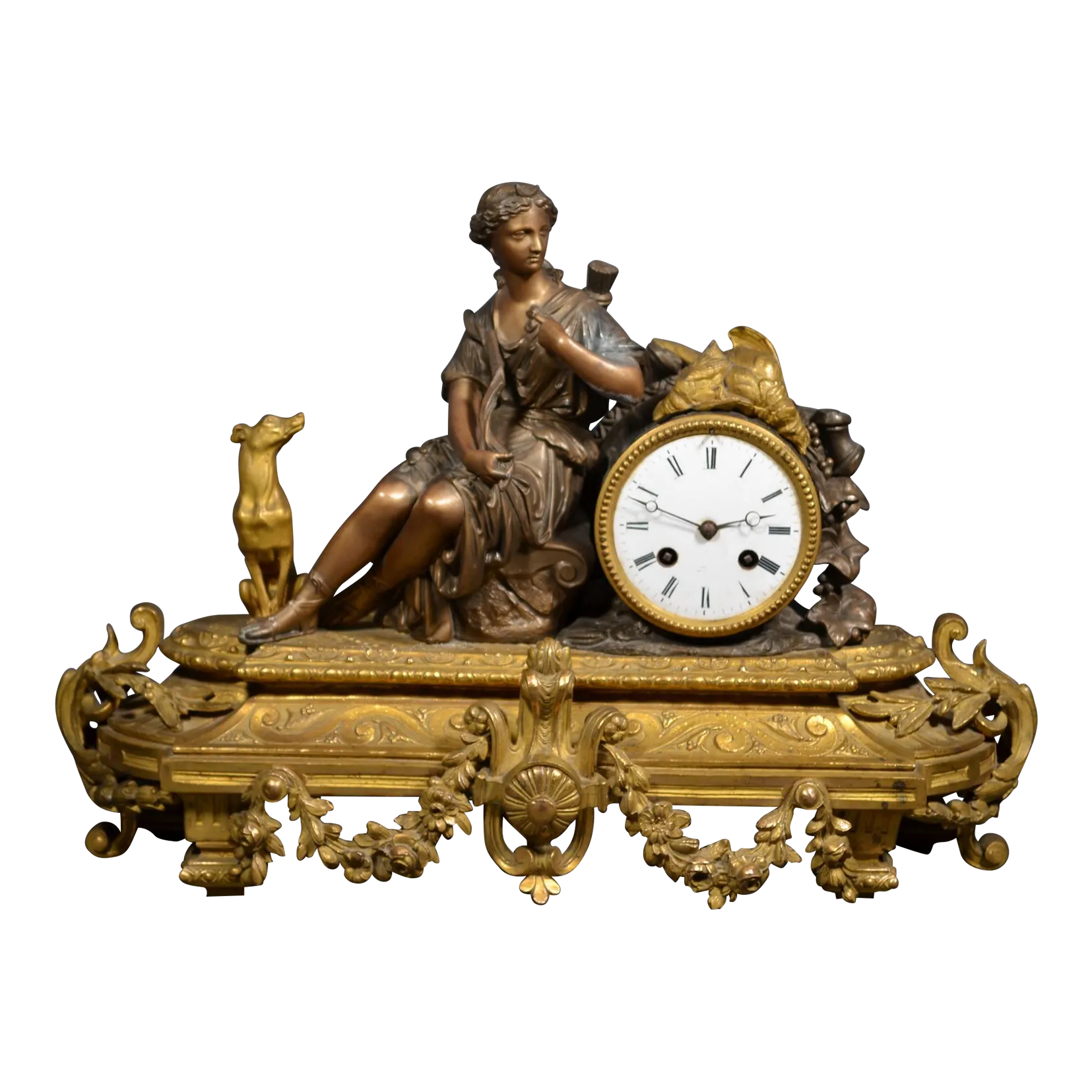Clock With Double Patina and Gold Representing Diana the Huntress ...