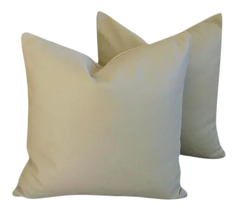 Premium Tanned Italian Leather/Linen Pillows 20" Square - Pair | Chairish