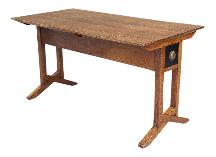 English Arts and Crafts Period Solid Oak Library Table | Chairish
