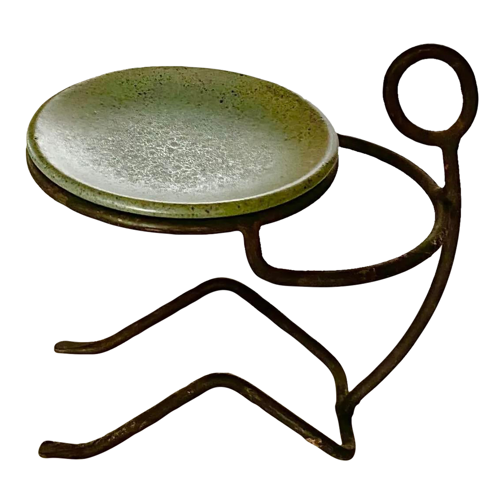 Iron Human Form Figure Sculpture + Pottery Dish | Chairish