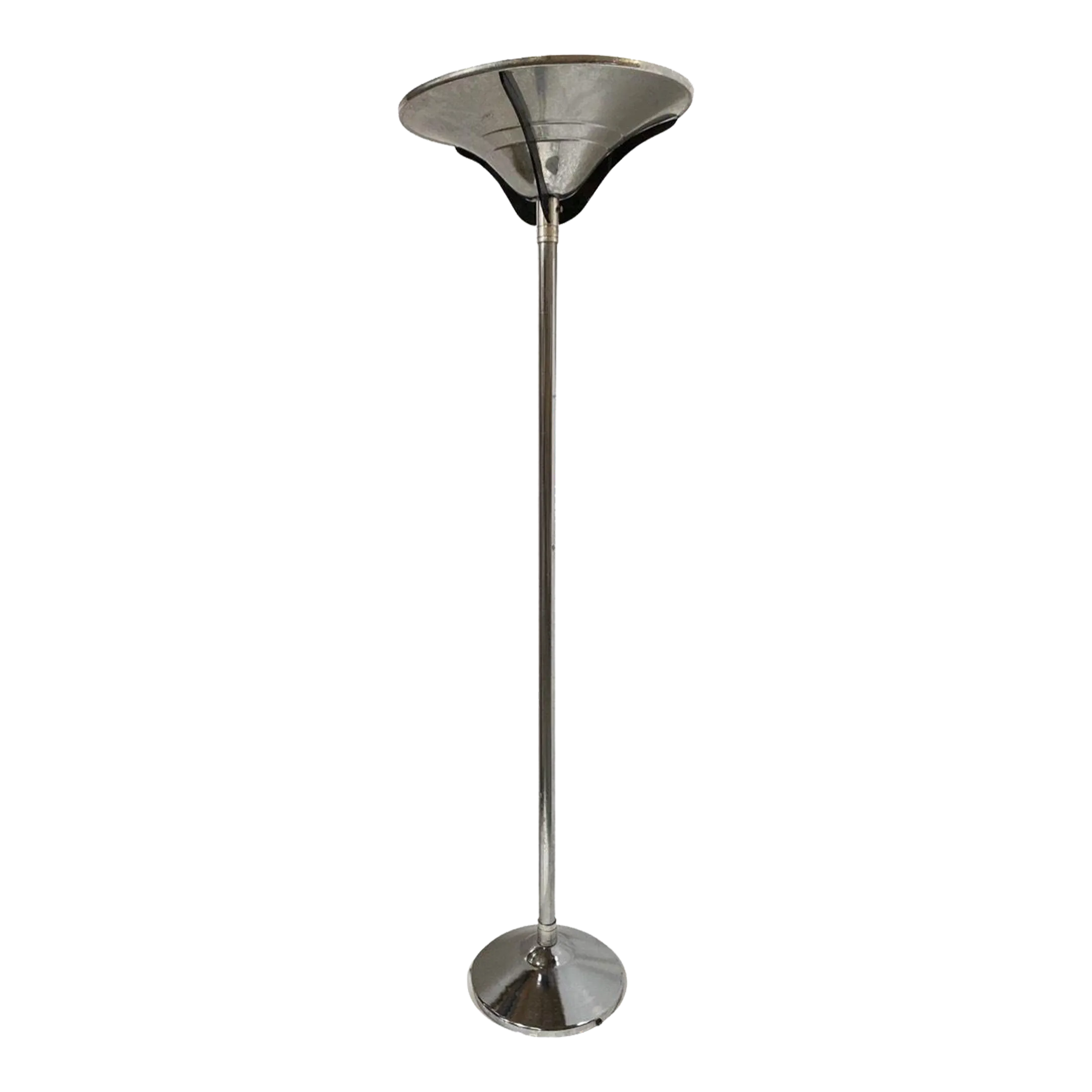 Streamline Chrome Steel Floor Lamp W/ Buttress Braced Saucer Shape ...