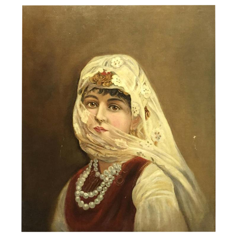 Vintage Italian Portrait Oil on Canvas Painting | Chairish