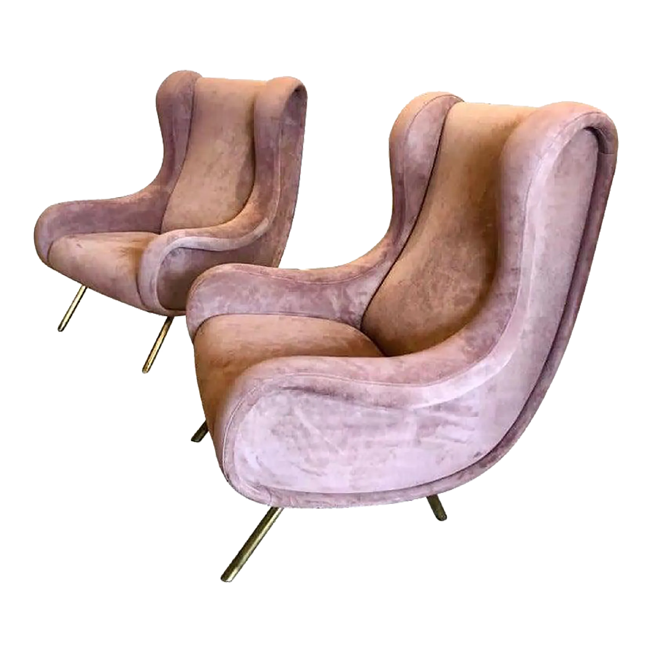 Marco Zanuso Senior Armchairs for Arflex in Opaque Rose Suede Leather ...