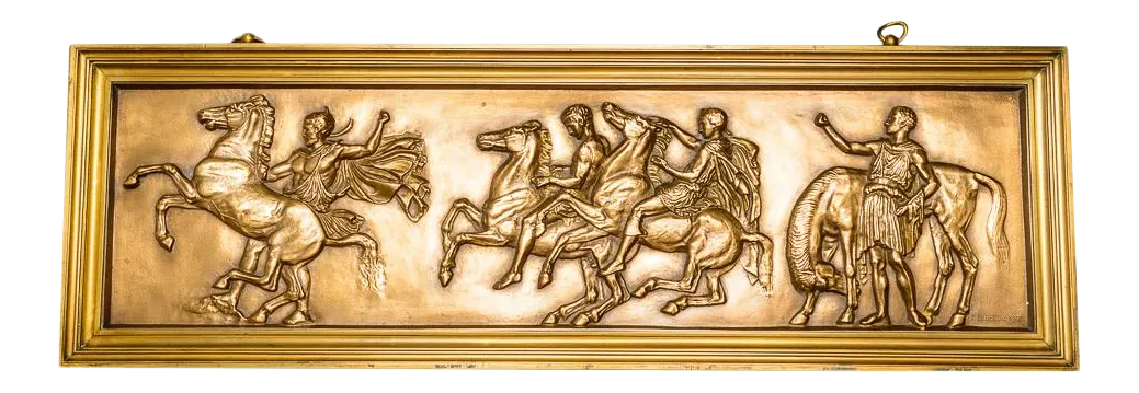 Bronze Bas Relief of Horses and People | Chairish