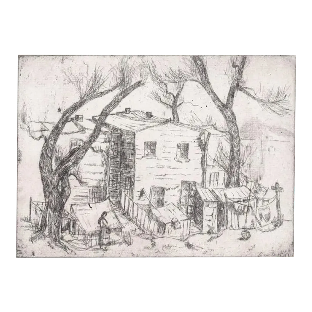 1960s Etching of a Peasant's Farm | Chairish
