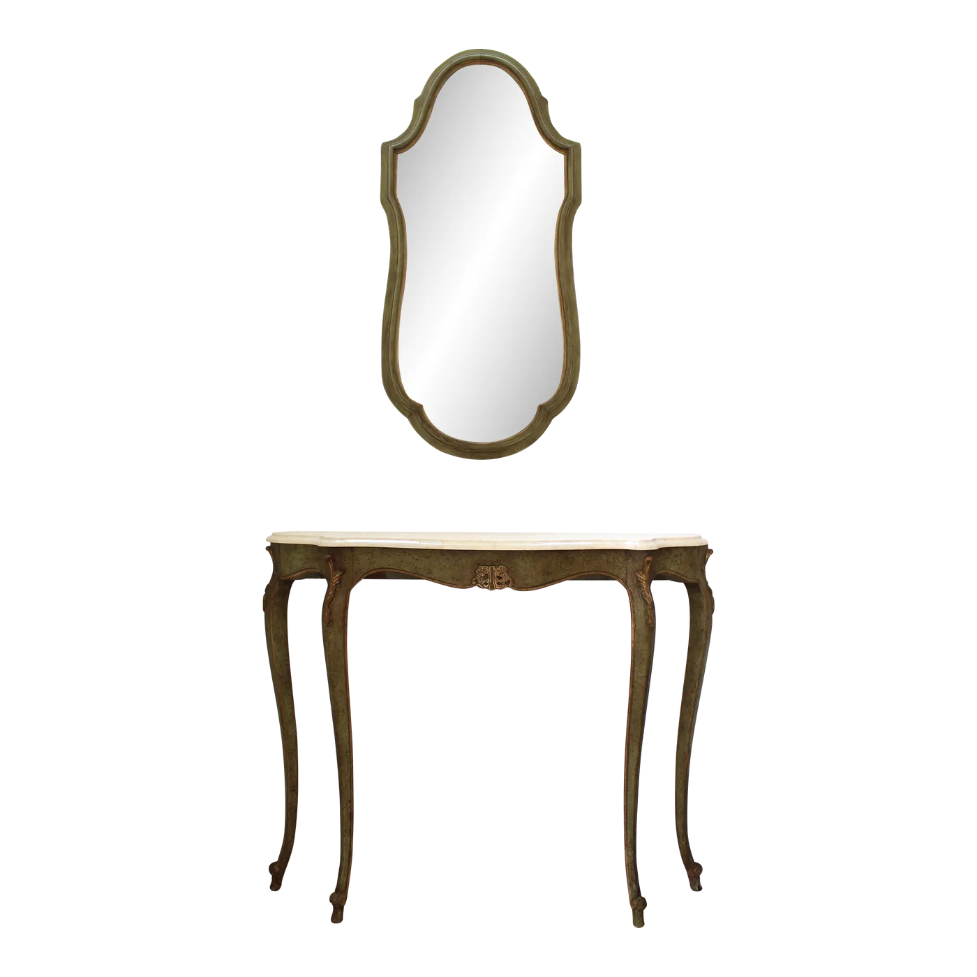 1940's Antique Carved Gilded Demilune Marble Top Console/Mirror | Chairish