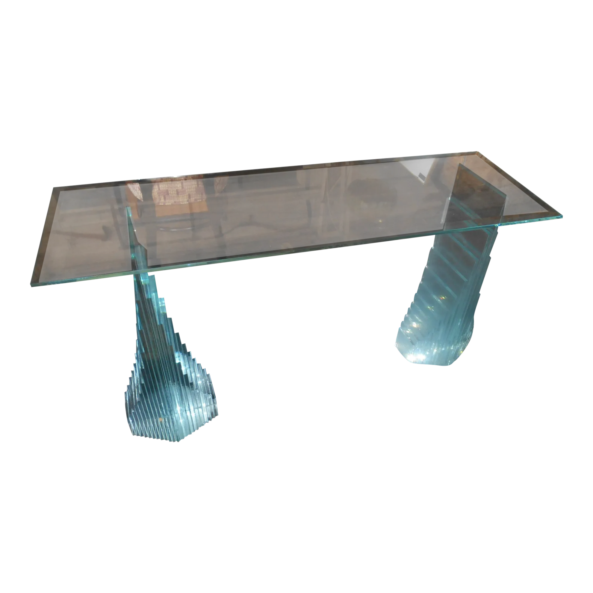 Shimmering Stacked Glass Twin Towers Cityscape Console / Foyer Table ...