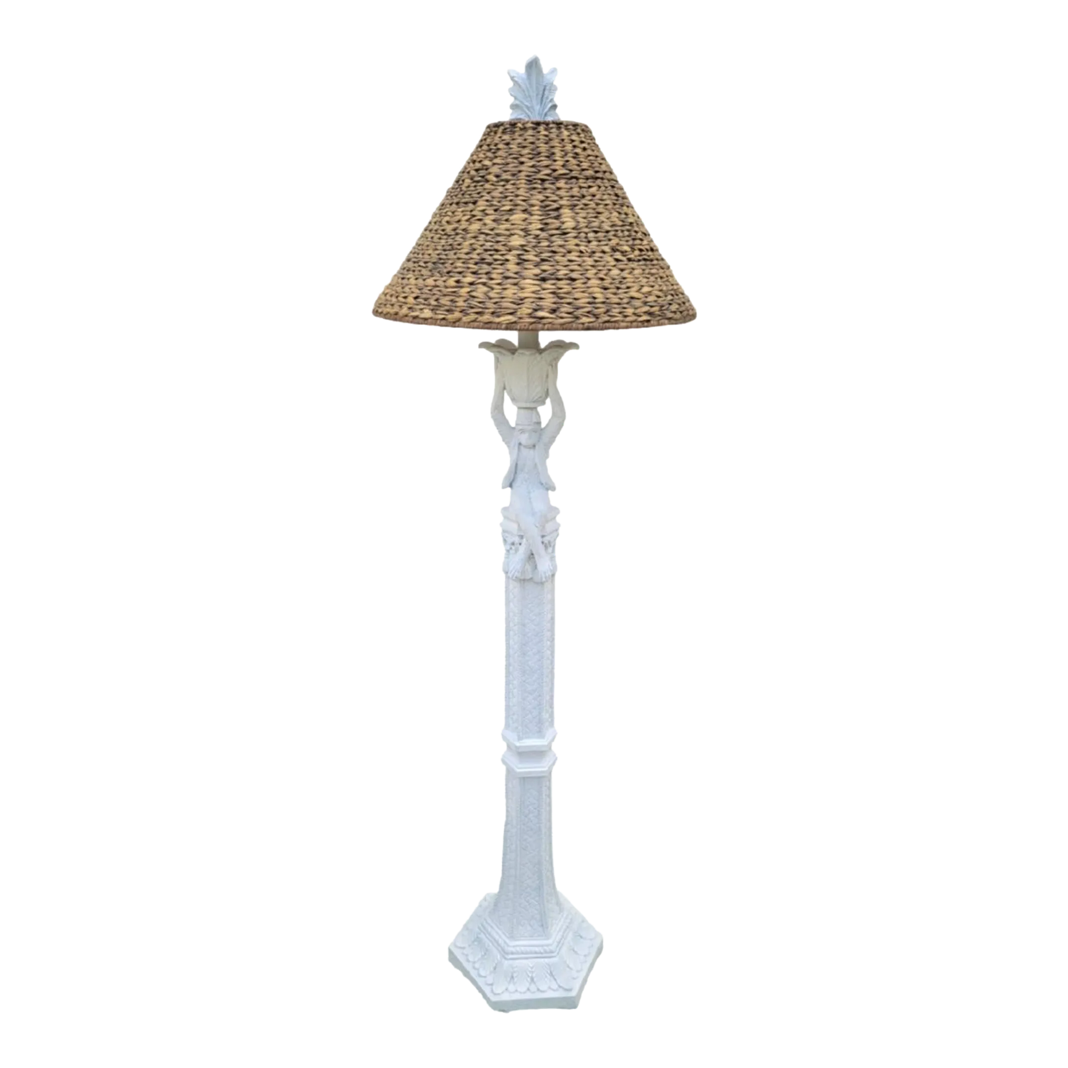 Vintage Palm Beach Regency Style White Monkey Palm Tree Wicker Shade ...