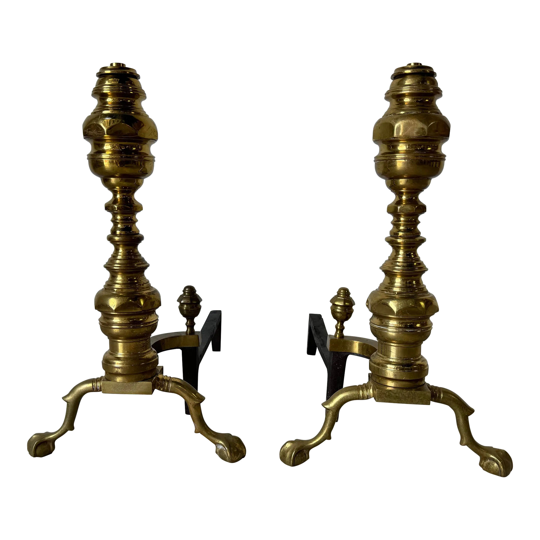 Pair of Vintage American Brass & Metal Andirons With Claw and Ball Feet ...