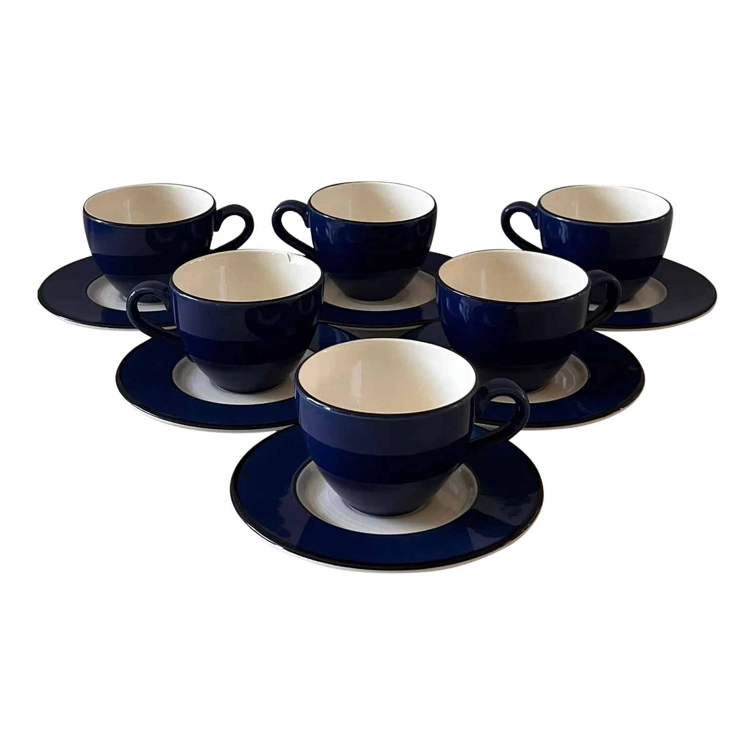 Vintage Italian Pagnossin Trevino Blue Coffee Cups and Saucers - Set of ...