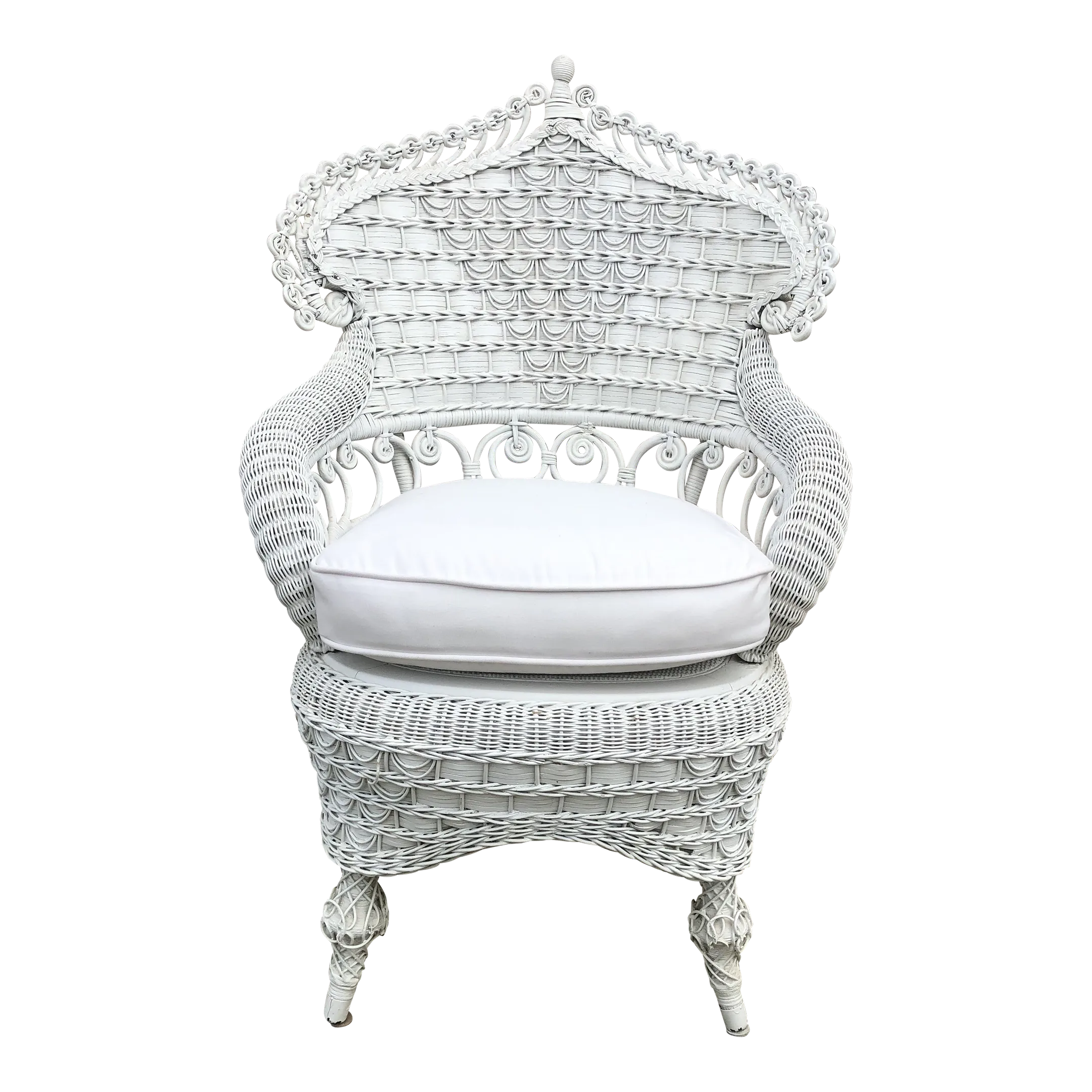 Antique Spade Back Wicker Rattan Accent Chair | Chairish