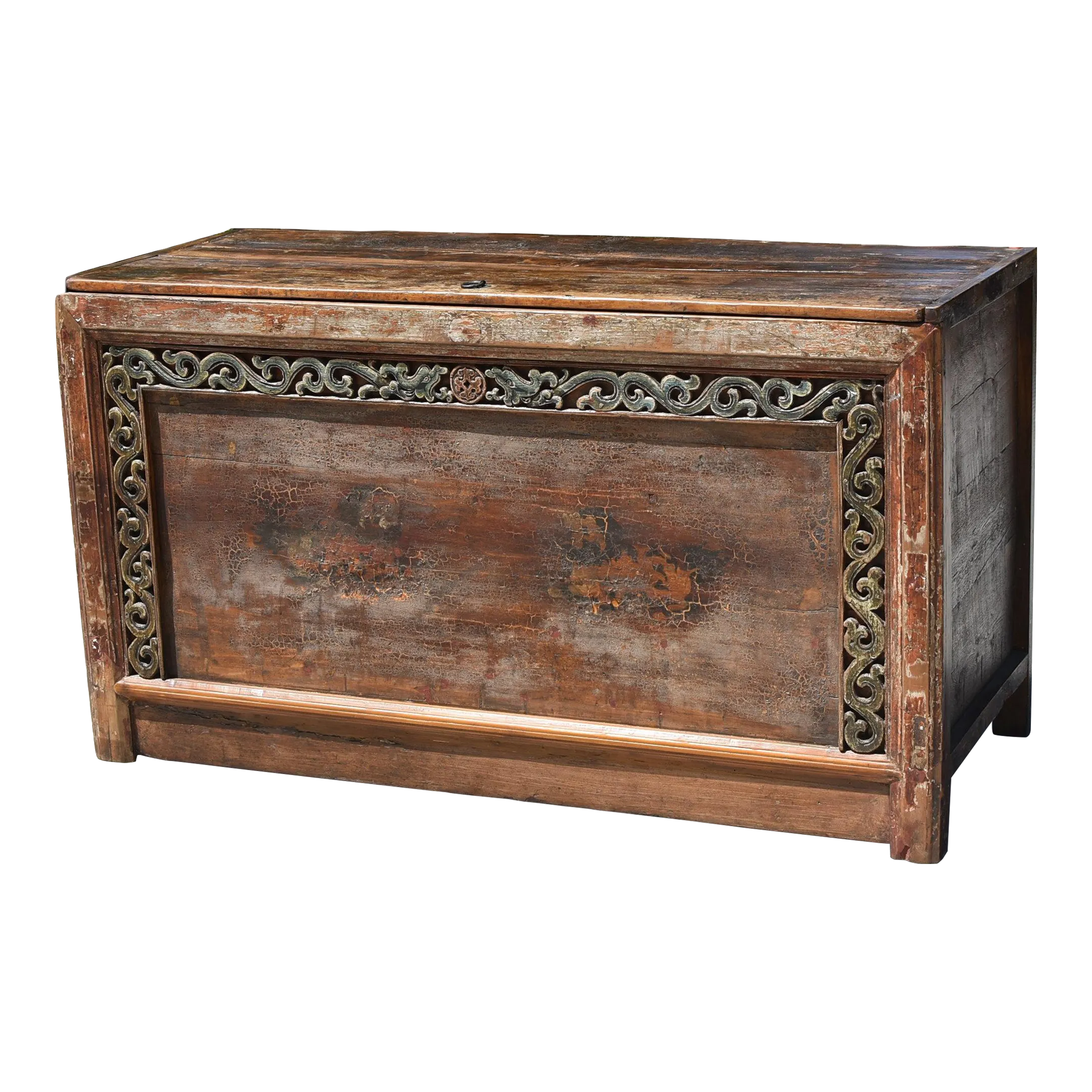 Early 19th Century Mongolian Chest With Foo Dogs | Chairish