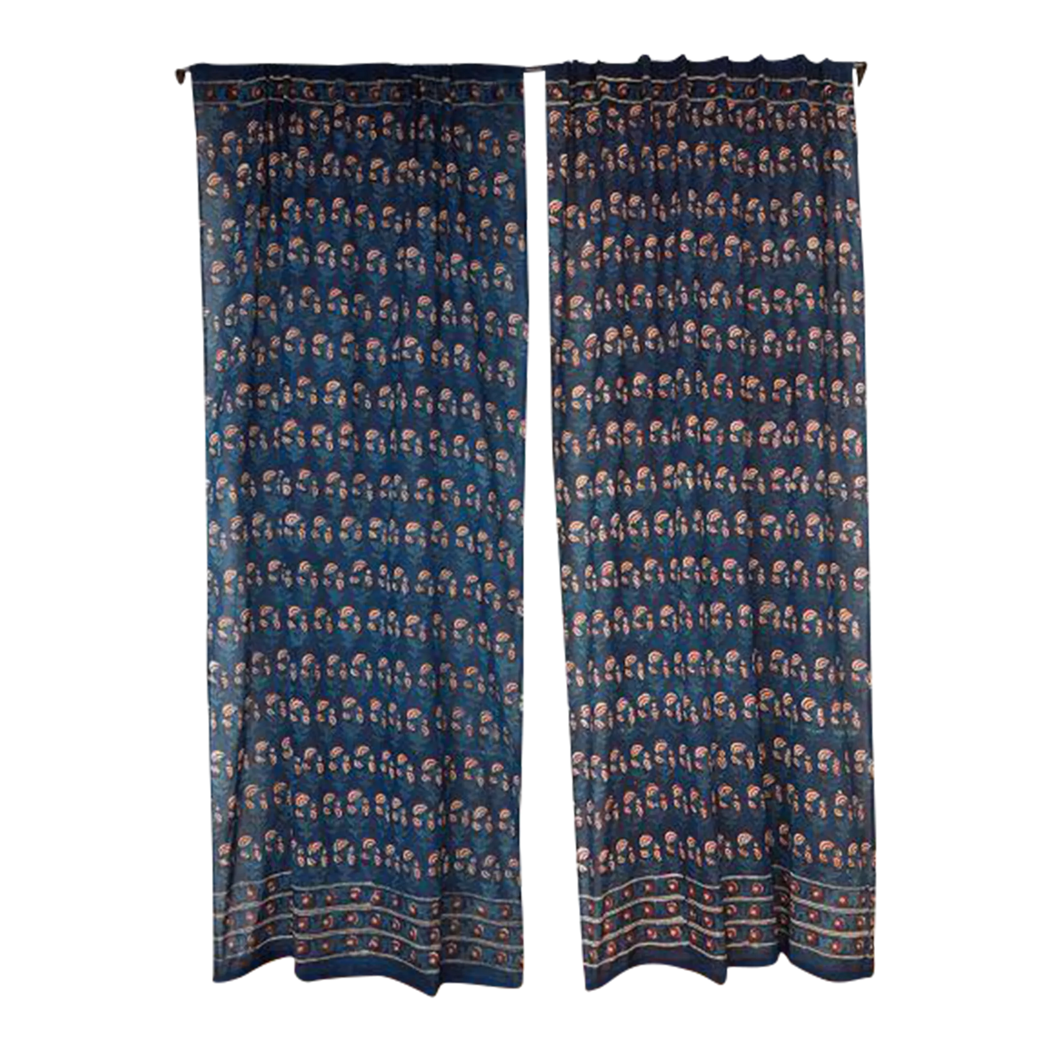 Carnation 45" X 84" Indigo/Brick Red Curtain | Chairish