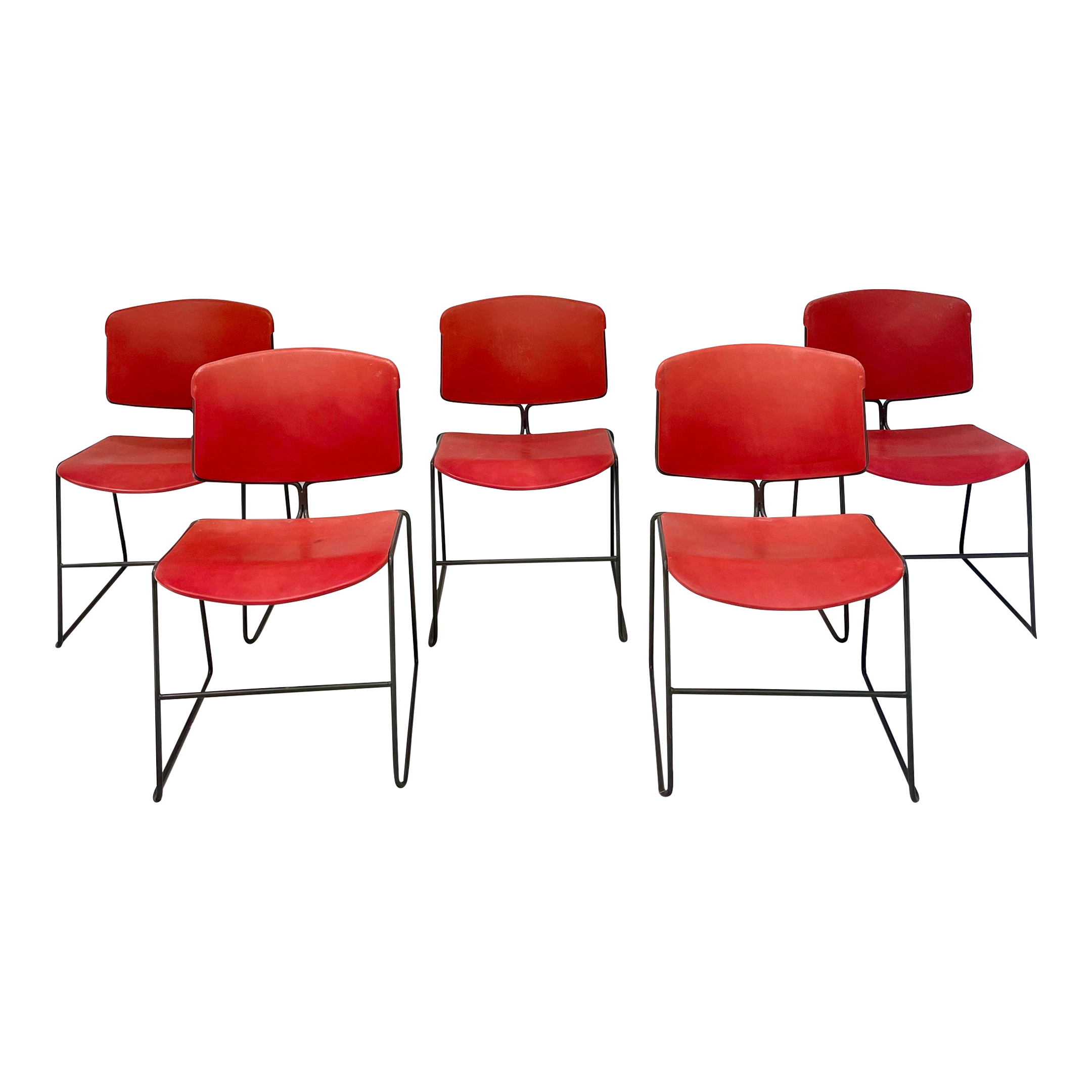 Vintage Set of 5 Steelcase Max Stacker Red Chairs | Chairish