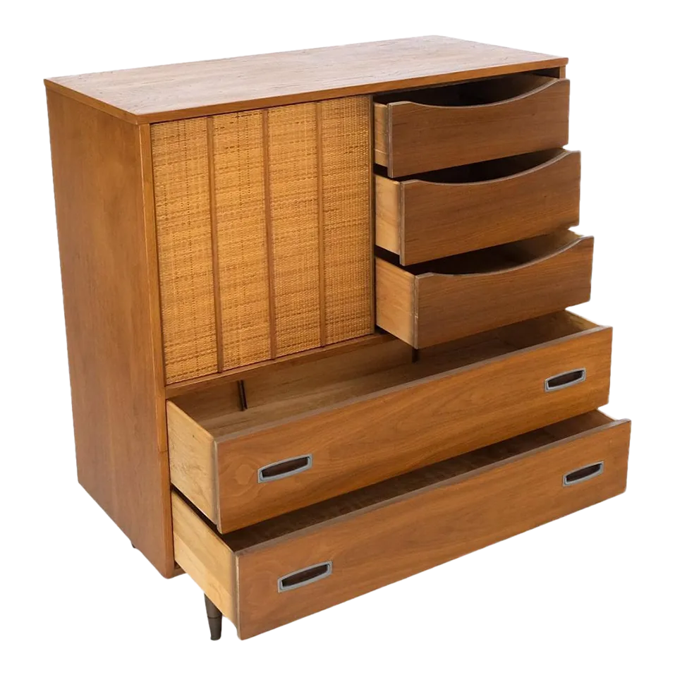 Light American Walnut 8 Drawers High Chest Dresser Cane Sliding Door ...