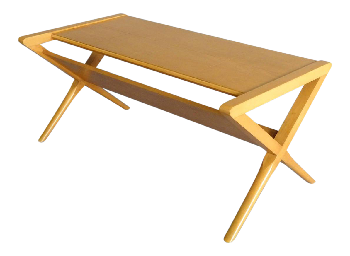 Small-Scale Magazine Stand Blonde Coffee Table | Chairish