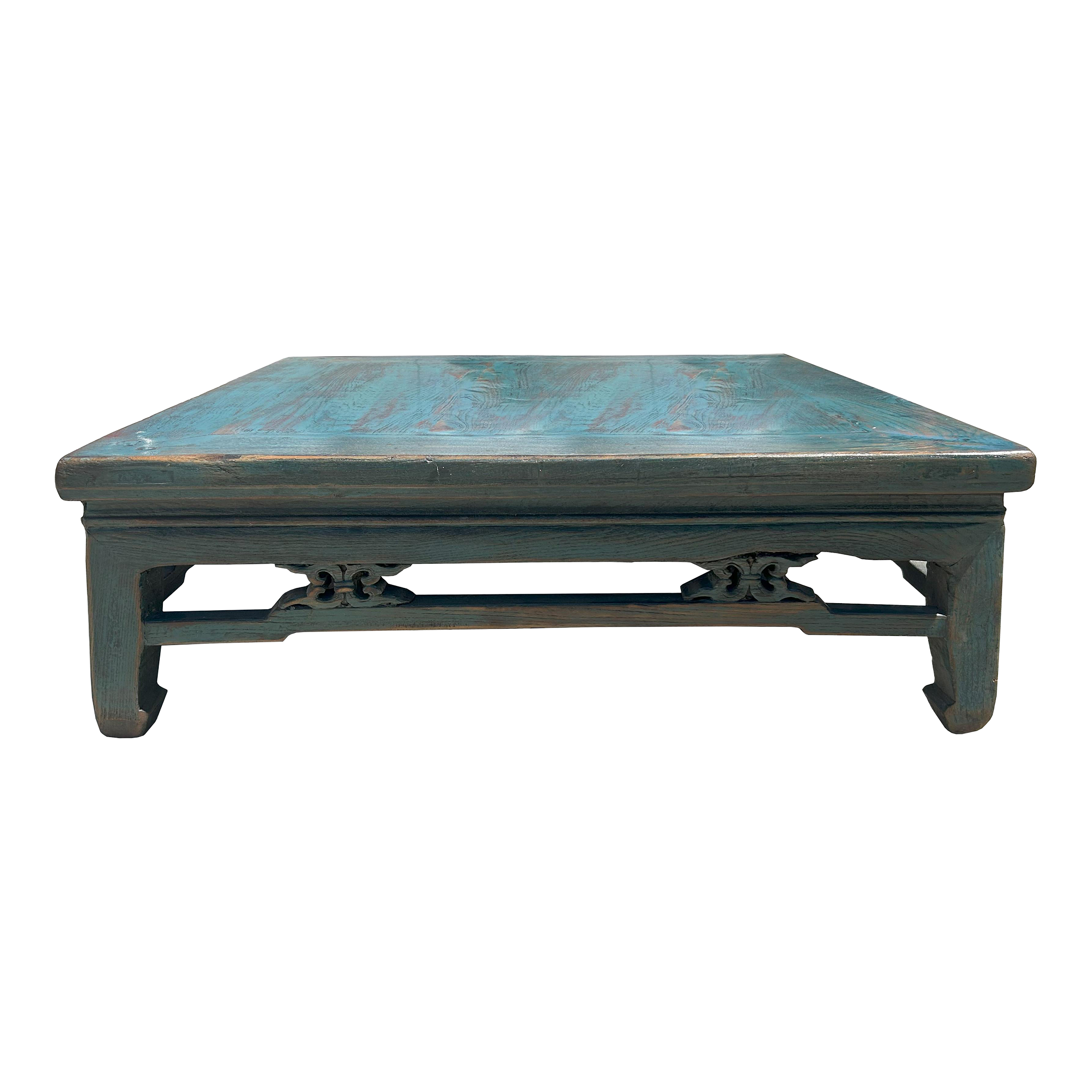 Chinese Distressed Turquoise Aqua Blue Low Square Coffee Table | Chairish