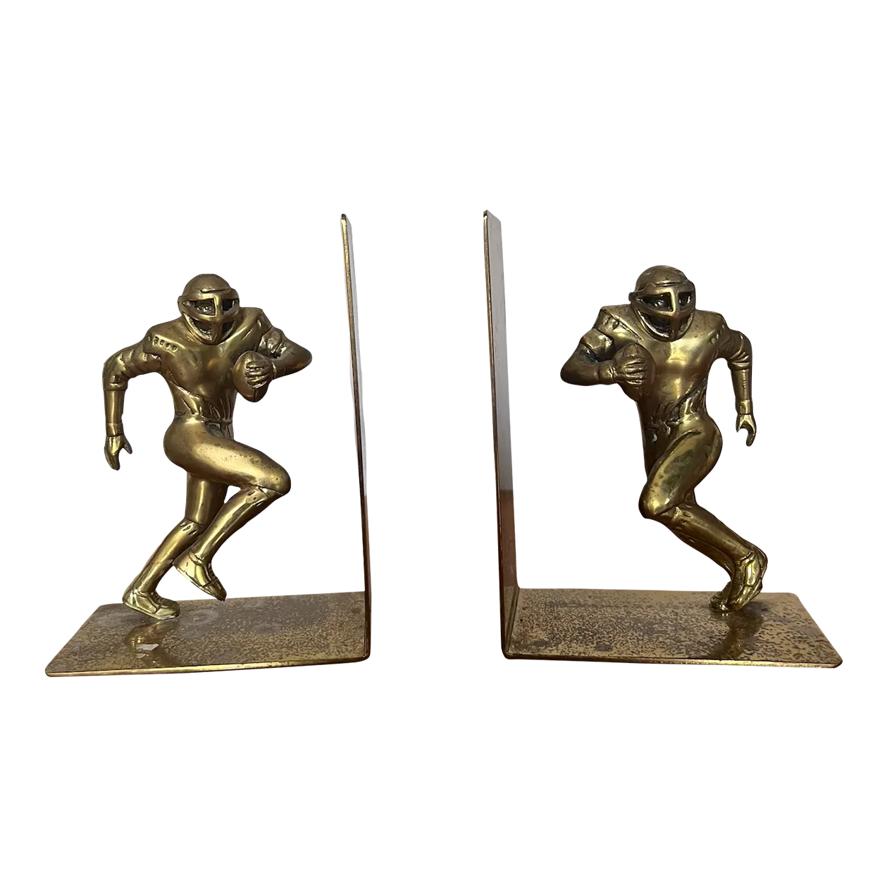 Pair of 1970s Brass Football Player Bookends | Chairish