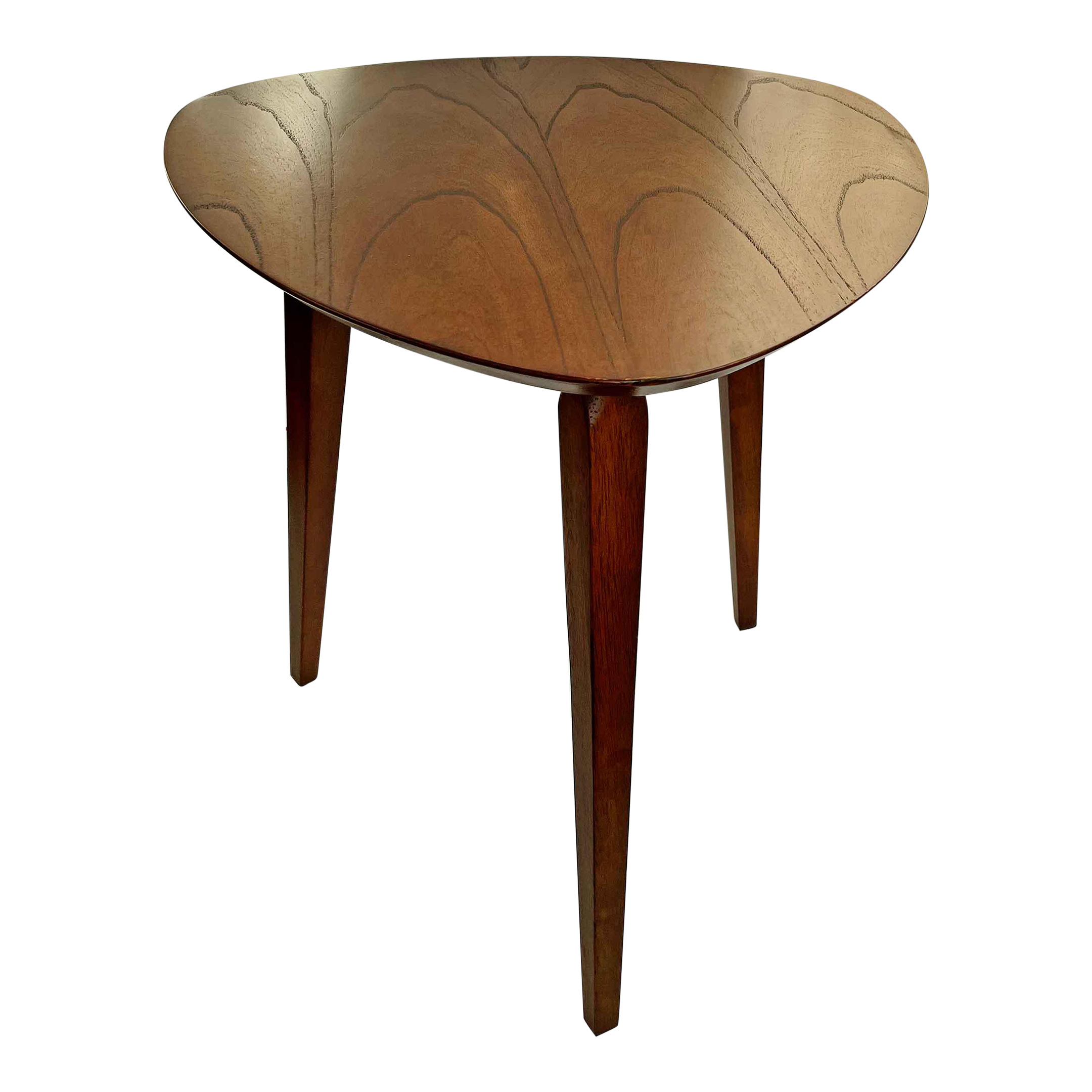 Vintage Mid-Century Three Legged Triangular Wooden Table | Chairish