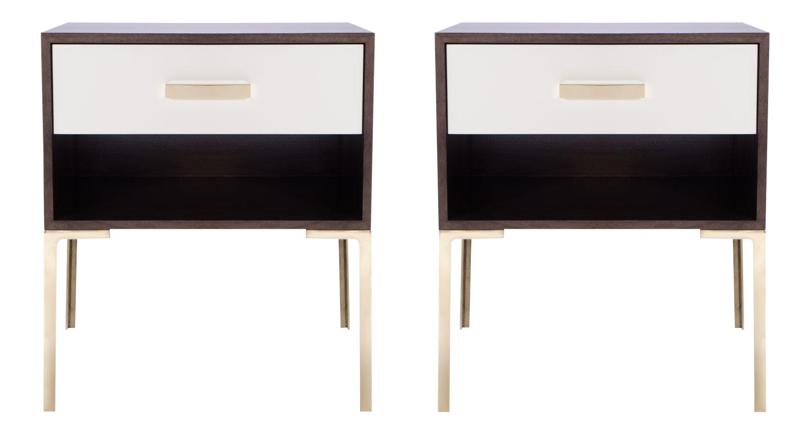 Astor Tall Brass Nightstands in Ebony Walnut and Ivory Lacquer by ...