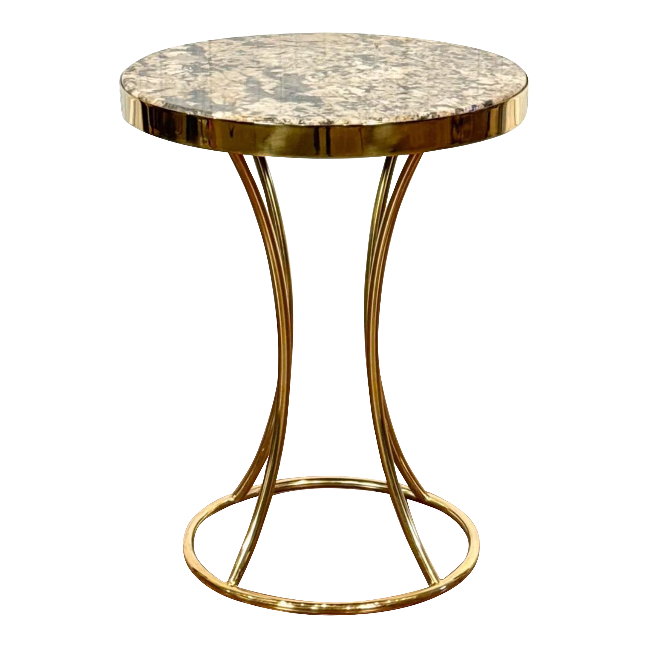Mid Century Modern Polished Brass Marble Top Round Side Table | Chairish