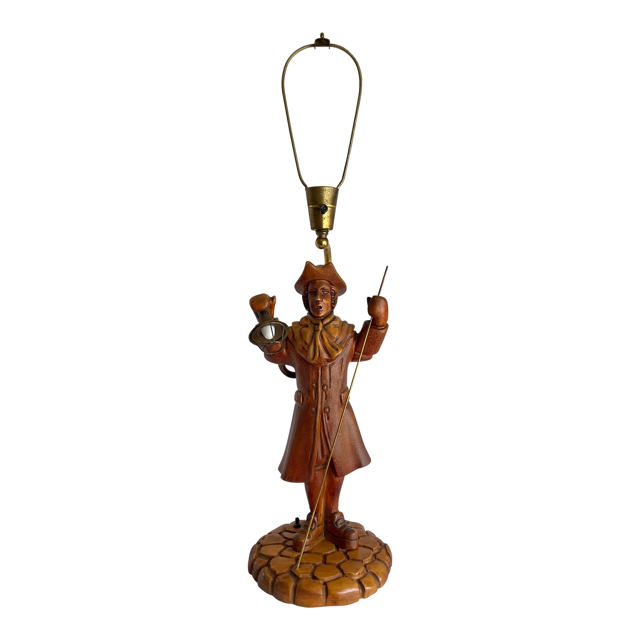 Mid-Century Americana Colonial Figurative Lamplighter Table Lamp | Chairish