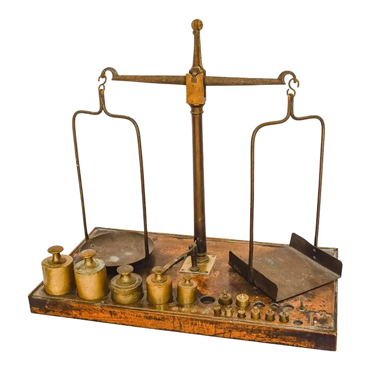 Equal Arm Brass Scale With Weights | Chairish