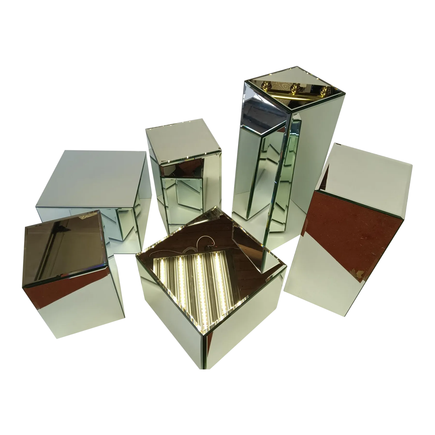 Vintage Mirrored Cubes and Pedestal Towers - Set of 6 | Chairish