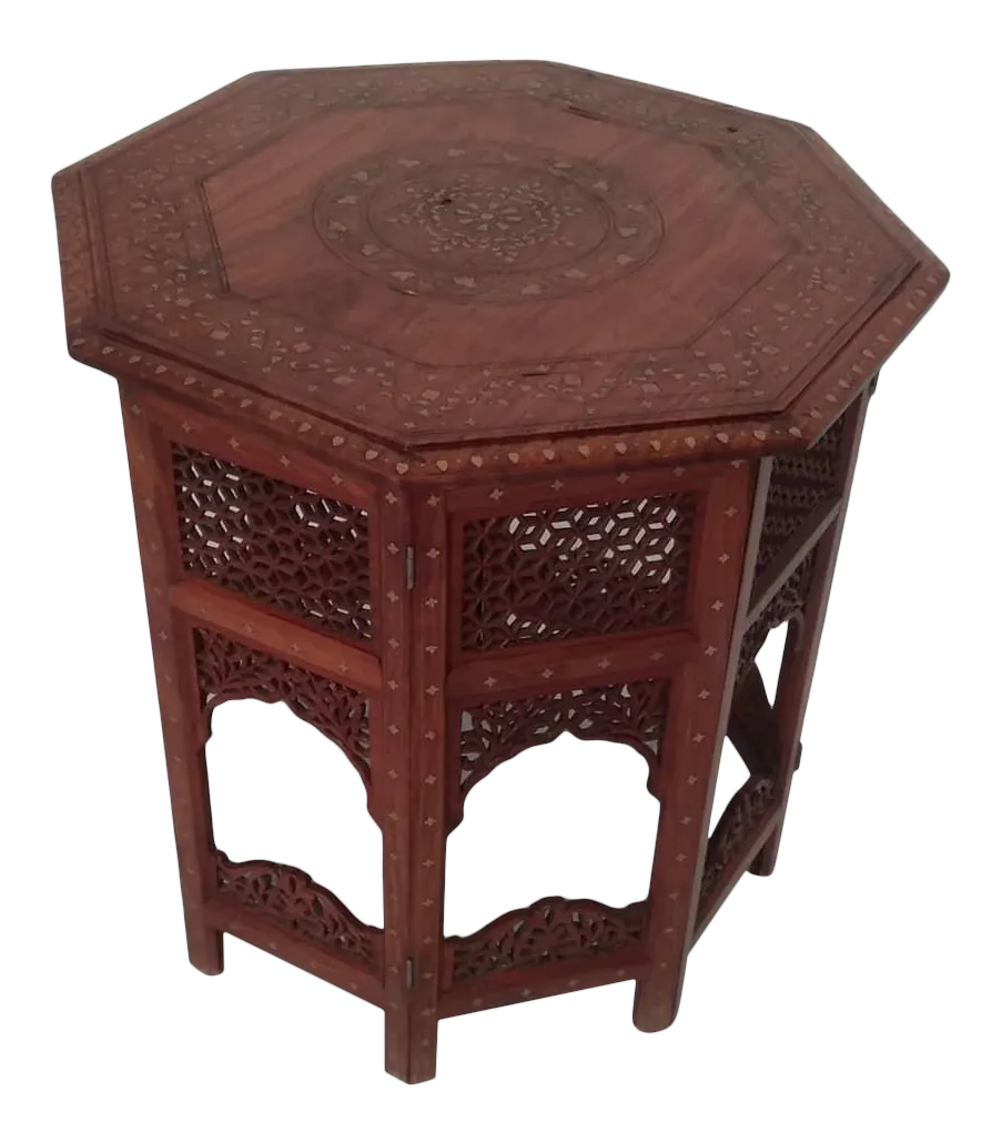 1940s Indian Brass and Copper Inlay Travel Table | Chairish