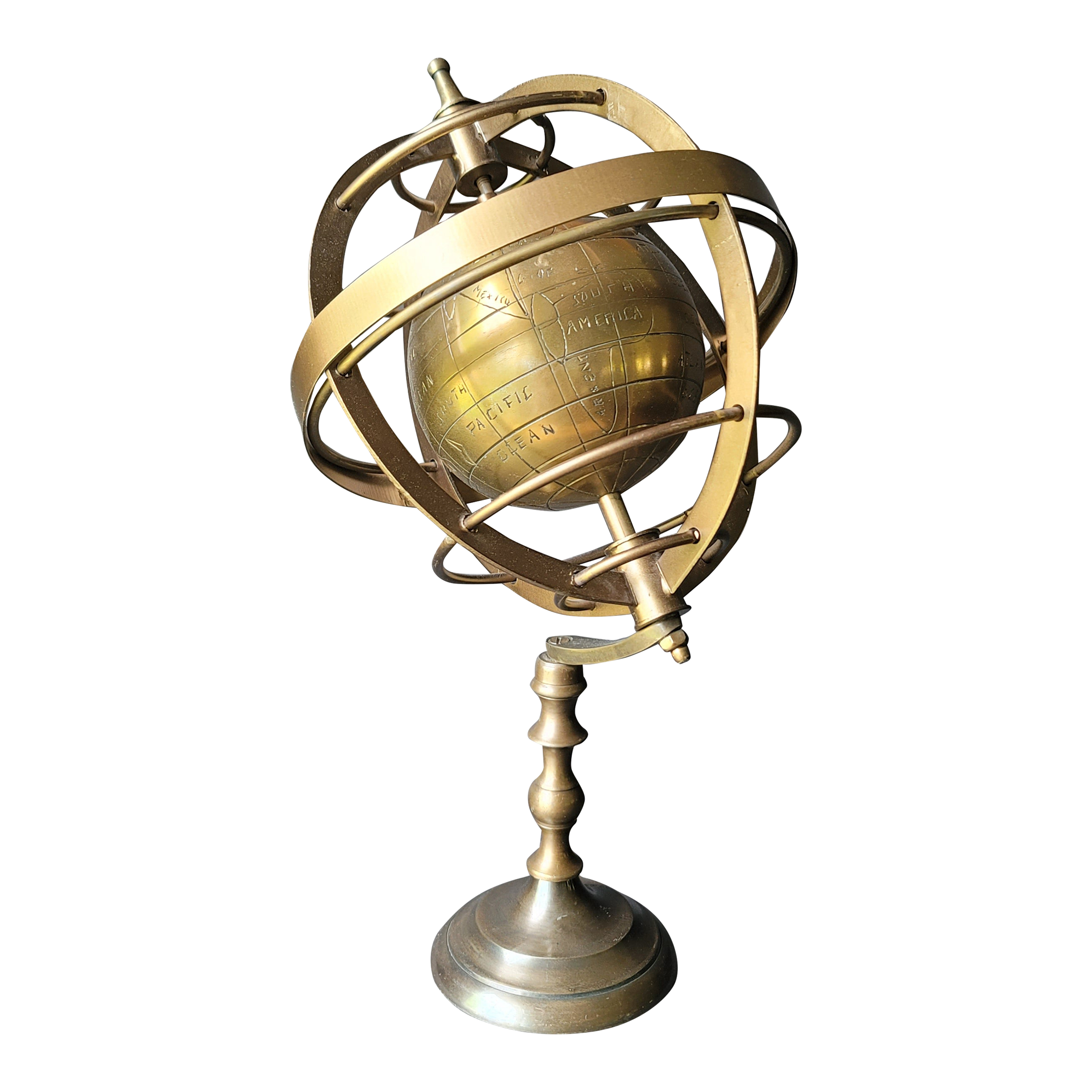 Late 20th Century Brass Gold-Tone Metal Globe on Tall Stand | Chairish