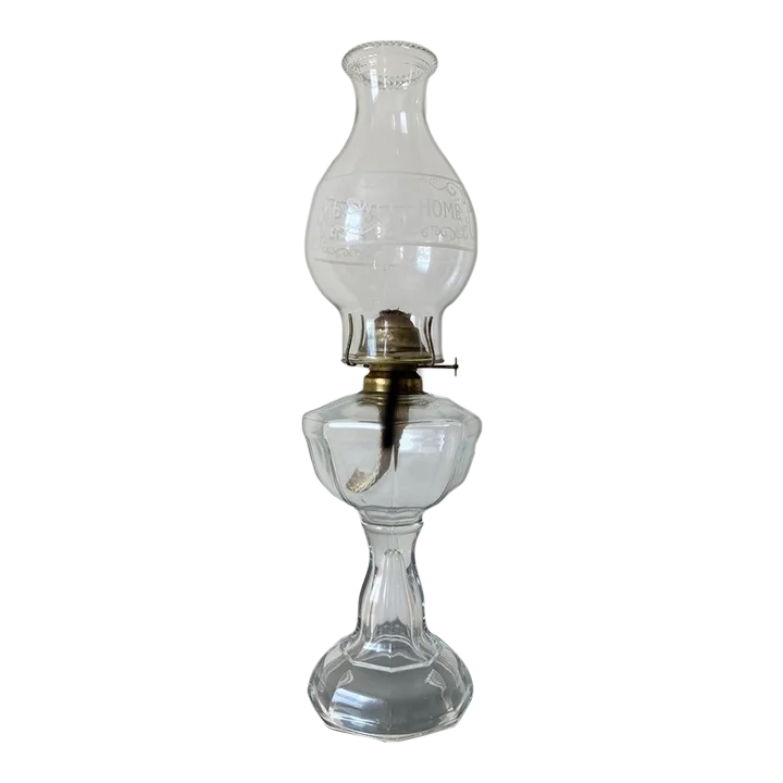 Antique American Clear Glass Table Oil Lamp With Beaded Rim Design ...