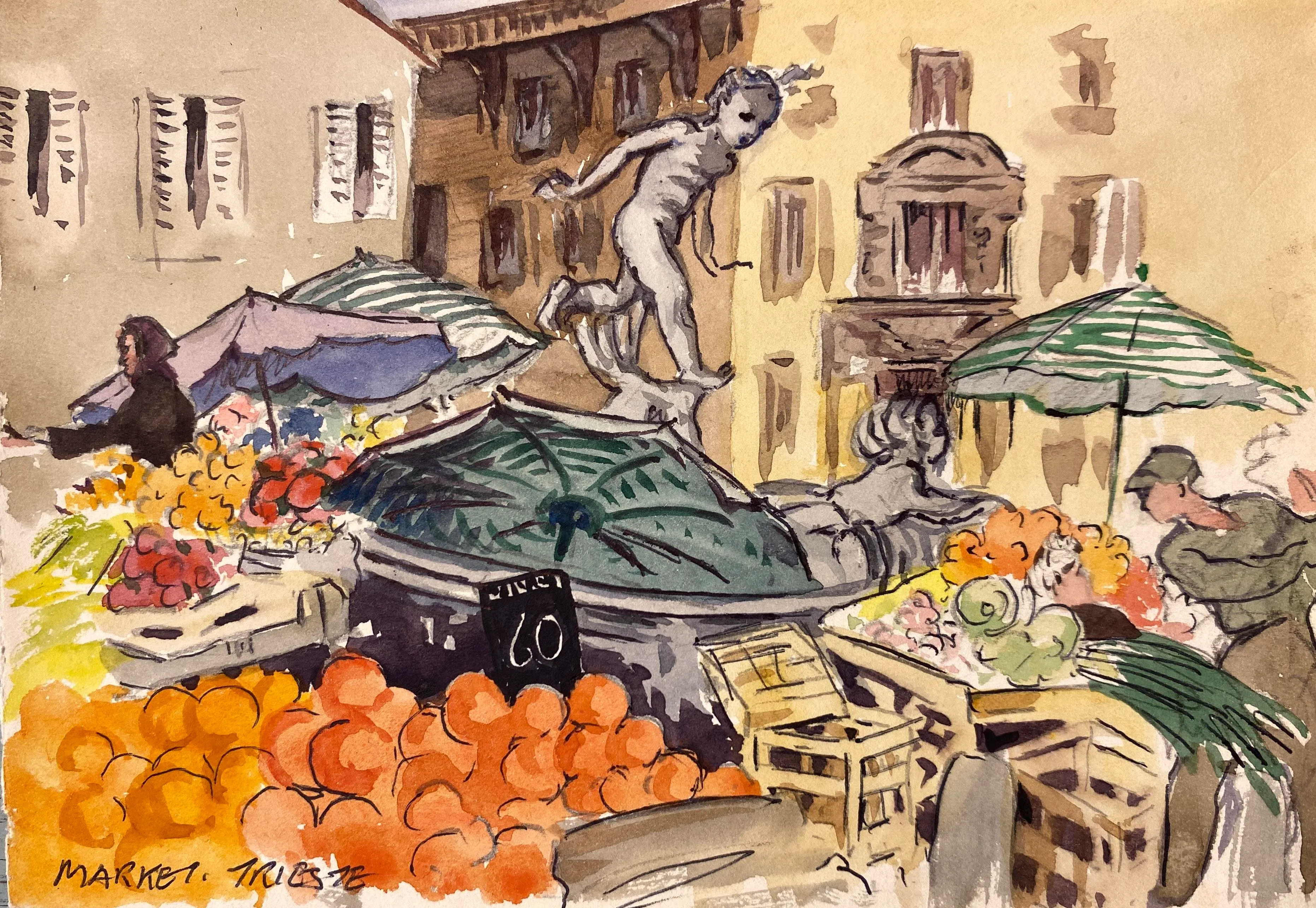 1950s Ivy Attwell Trieste Italy Watercolor Painting | Chairish