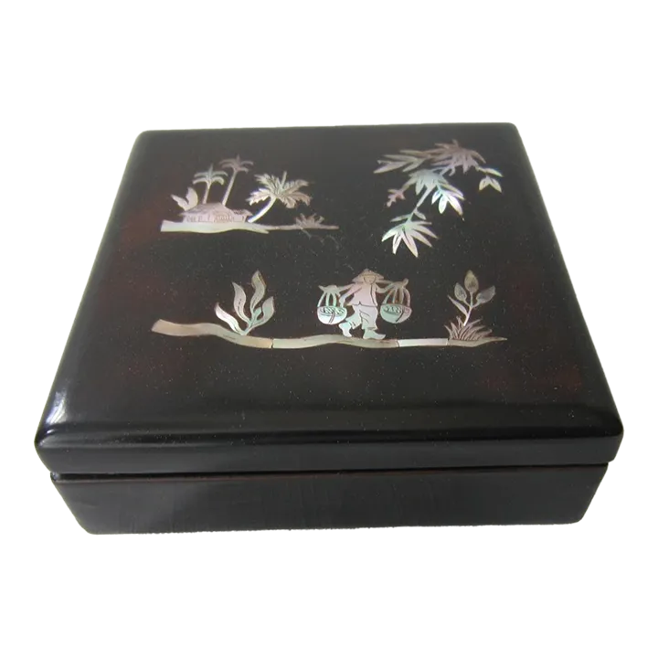 Vietnamese Black Lacquer Box, Mop Inlay | Chairish