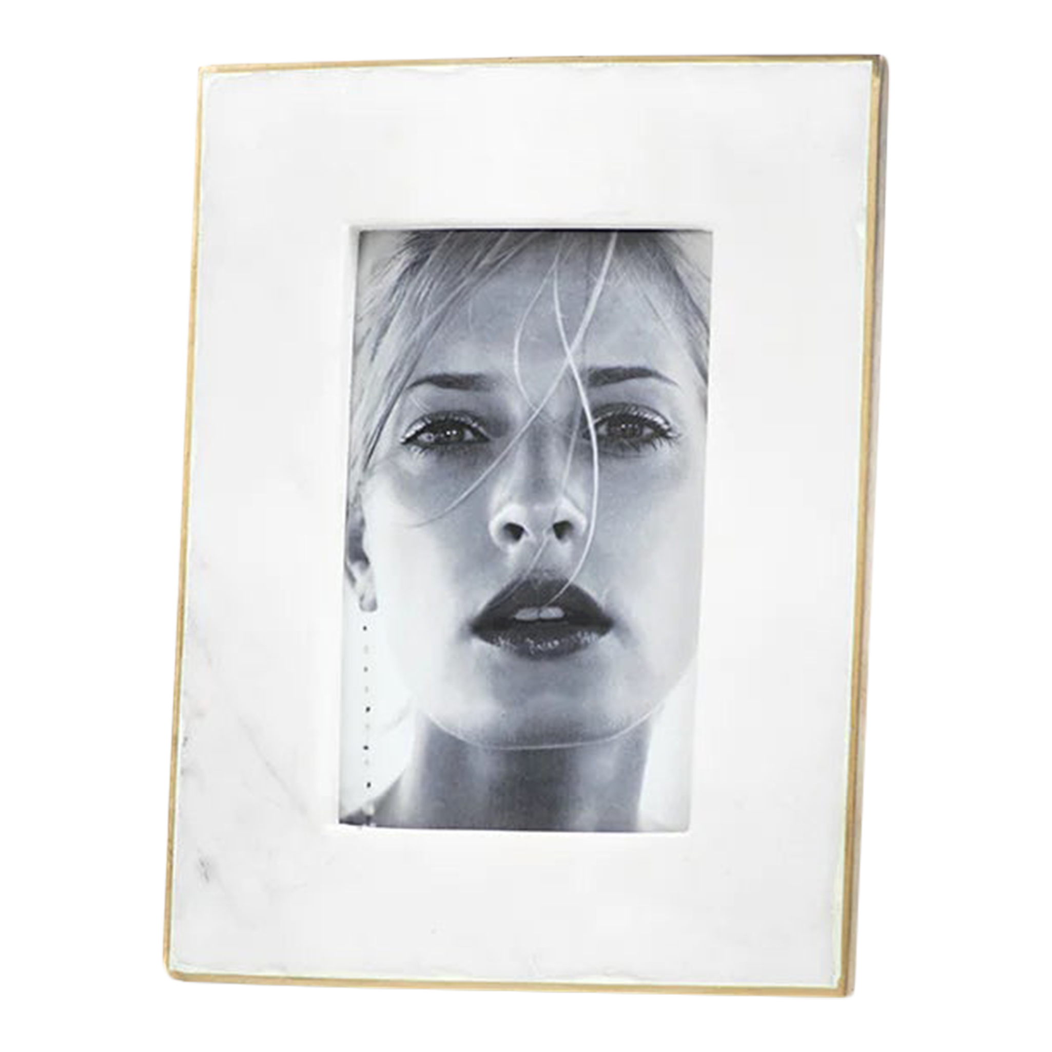 White Marble Photo Frame With Gold Detail - 4 X 6 | Chairish