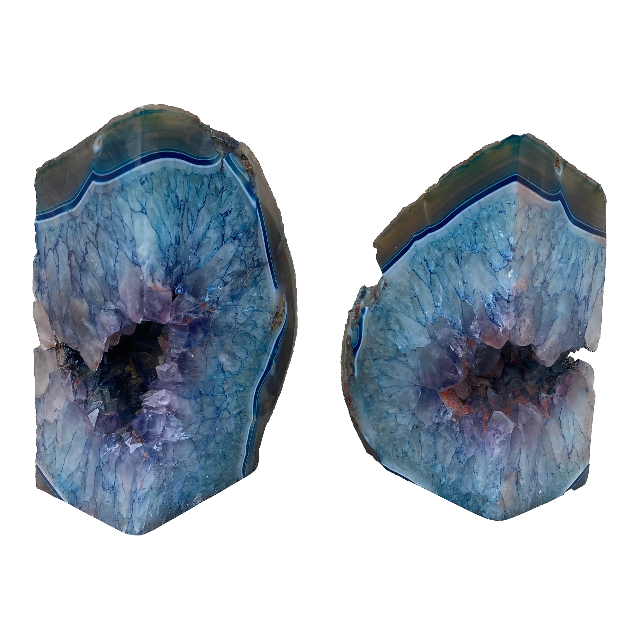 Vintage Blue Agate Geode Bookends- a Pair | Chairish